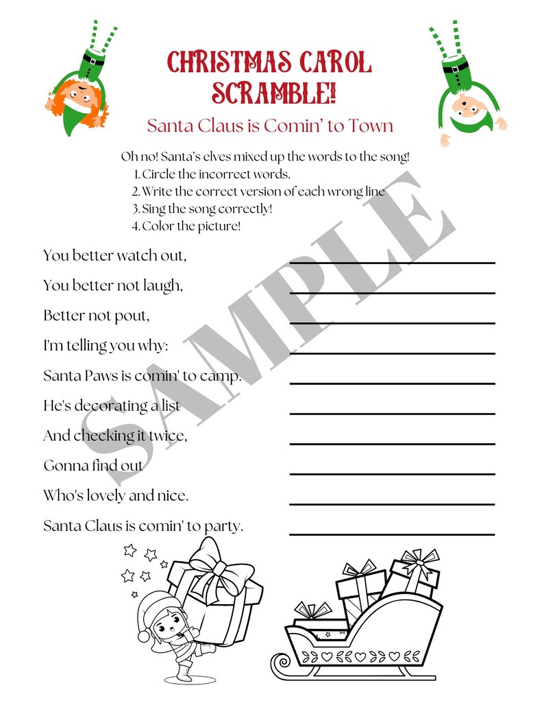 Christmas Carol Scramble Activity - Etsy