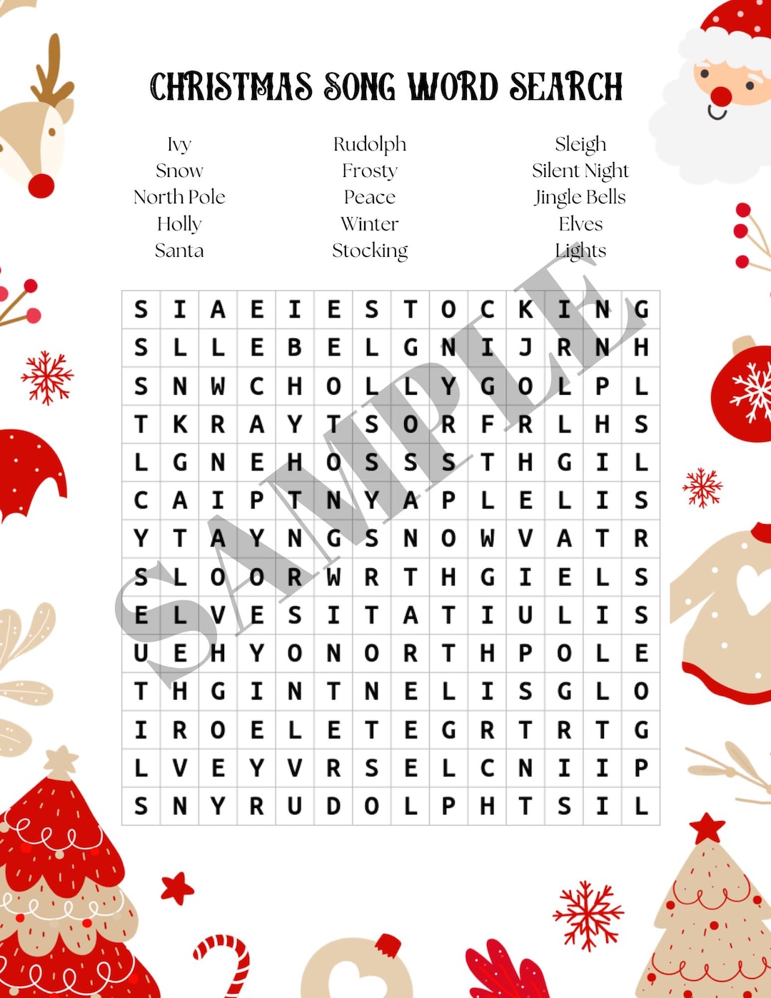 Christmas Song Word Search - Etsy