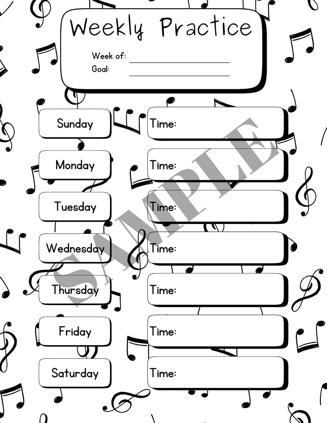 Weekly Practice Log Download - Etsy