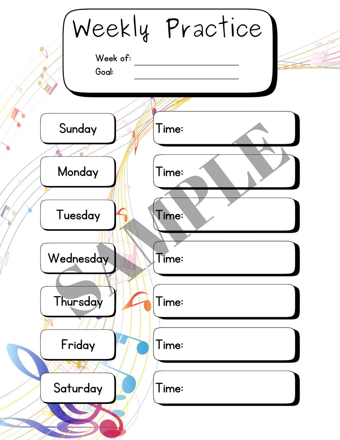 Weekly Practice Log Download - Etsy