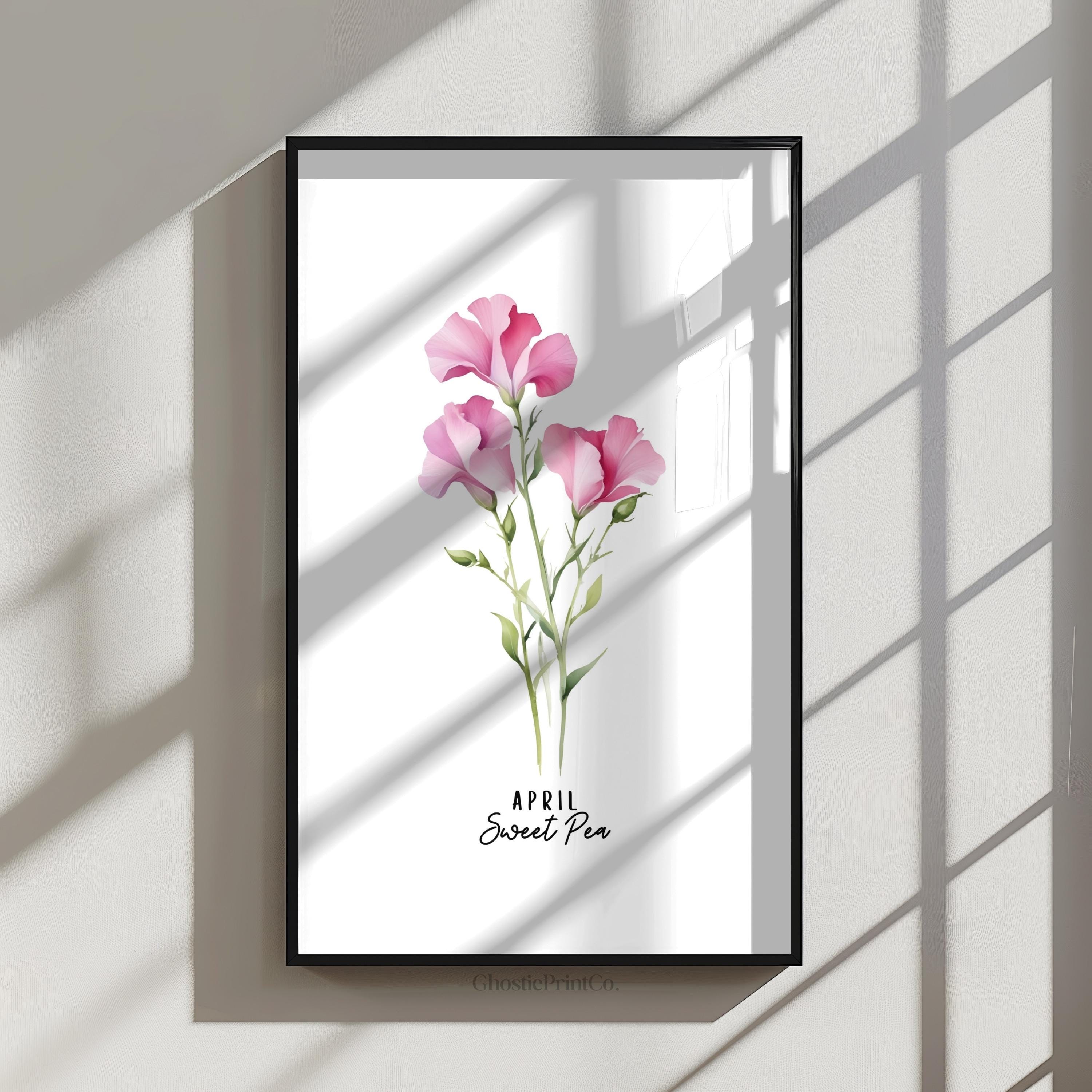 April Sweet Pea Watercolor Print, Botanical Wall Art (digital Download ...
