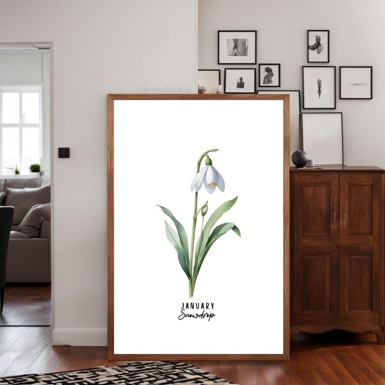 January Snowdrop Birth Flower Print, Botanical Watercolor Art (digital ...