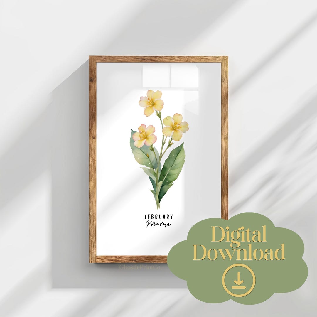 February Primrose Birth Flower Printable, Botanical Wall Art ...