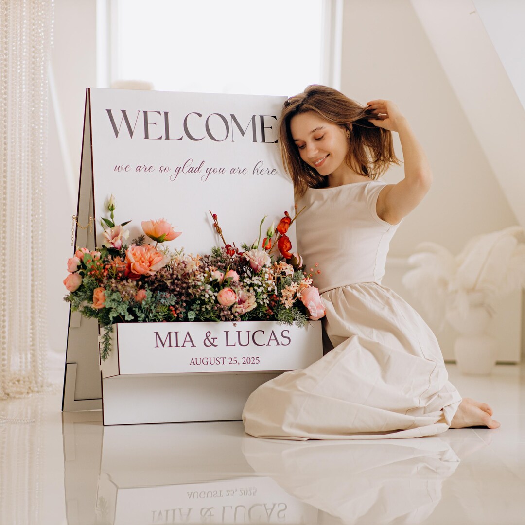 Wedding Welcome Sign for Events Rustic Wooden Decoration, Floral ...