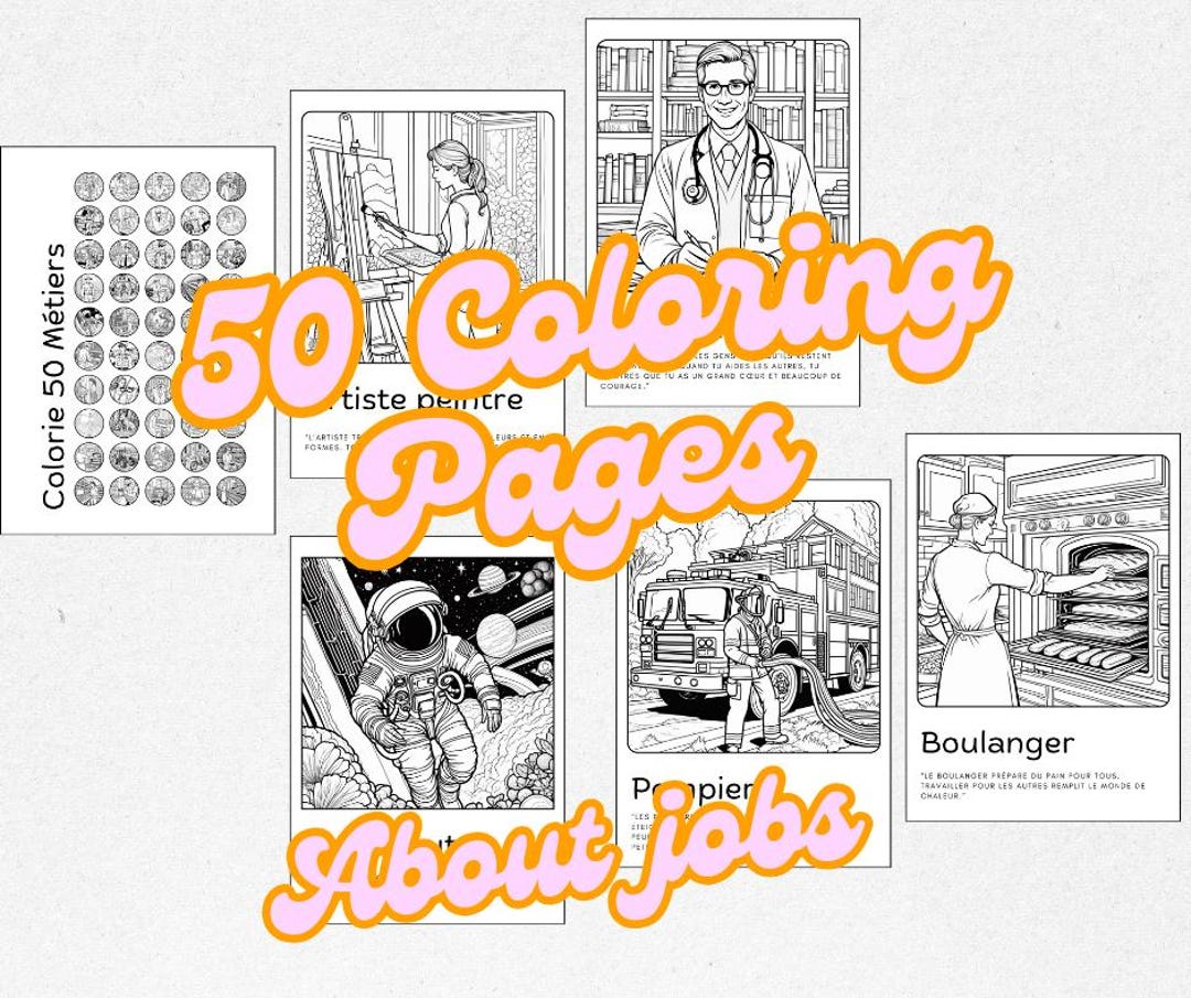50 Jobs Coloring Book for Adults & Kids Instant Download Printable PDF ...