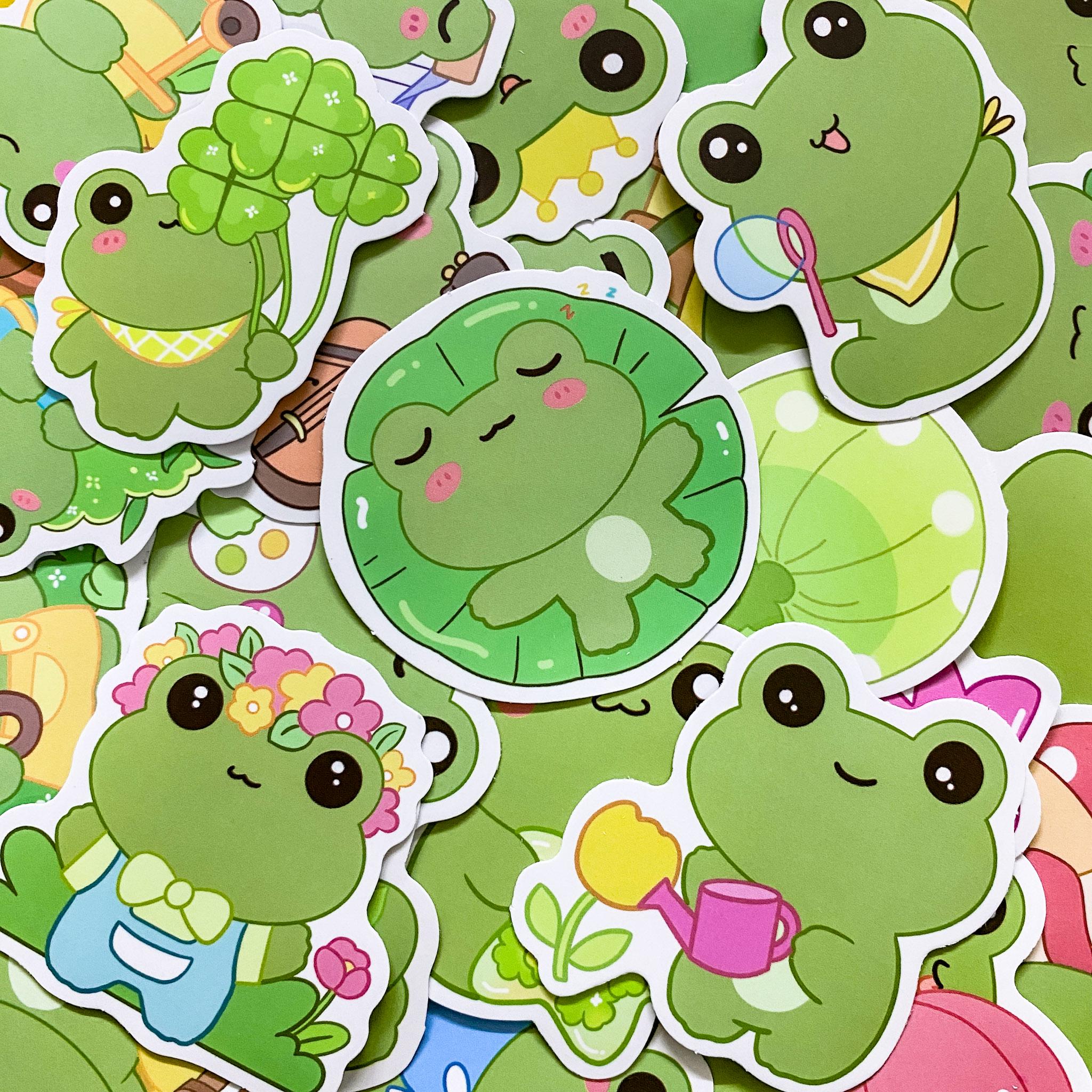 50 Random Cute Frog Stickers, Kawaii Green Frog Sticker for Kids ...