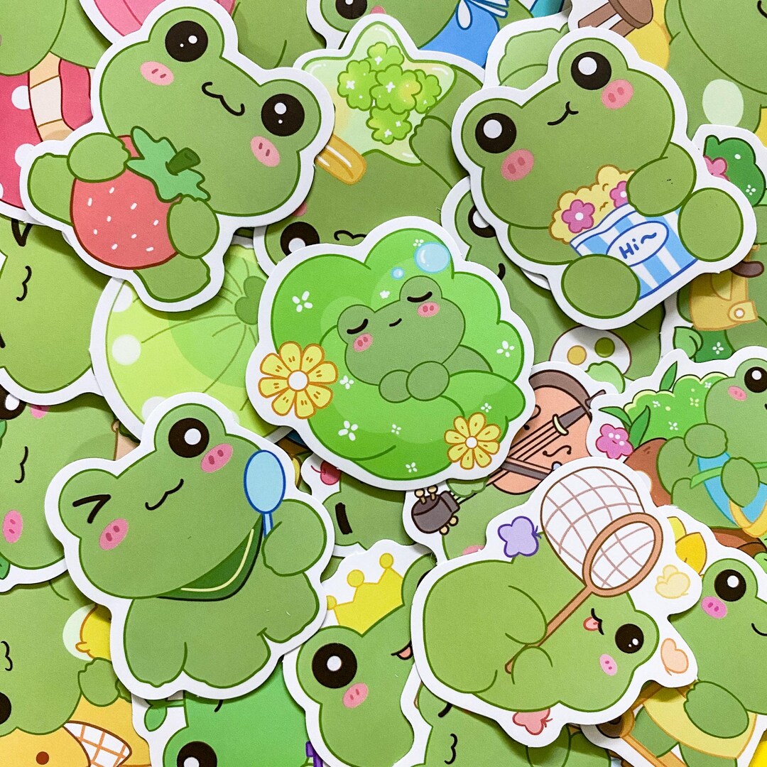 50 Random Cute Frog Stickers, Kawaii Green Frog Sticker for Kids ...