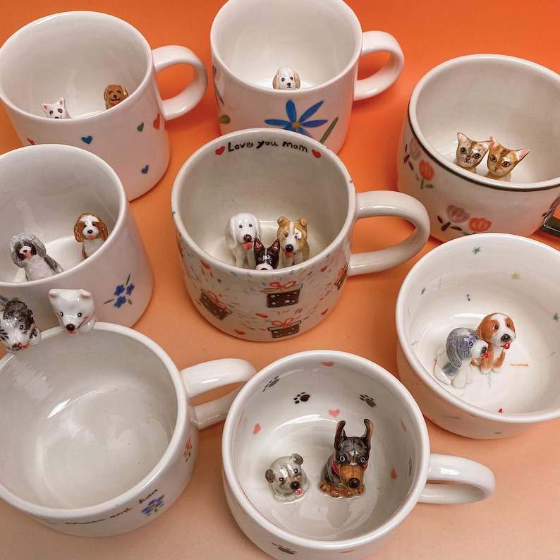 Custom Pet Mug With 3D Dog Sculptures, Handmade Ceramic Cup ...