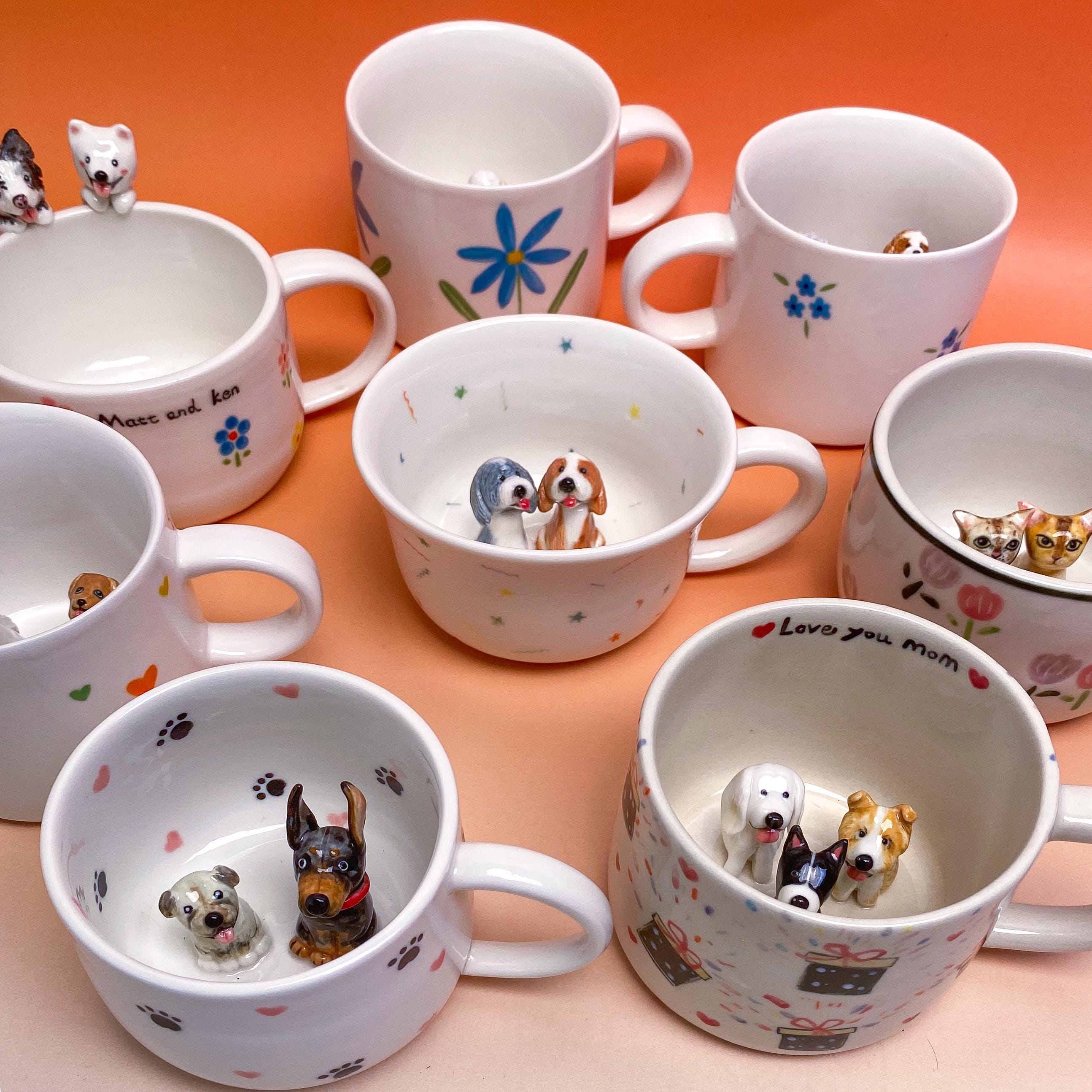 Custom Pet Mug With 3D Dog Sculptures, Handmade Ceramic Cup ...