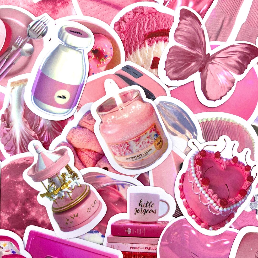 50 Random Pink Stickers, Cute Pink Heart Stickers, Retro Pink Aesthetic ...