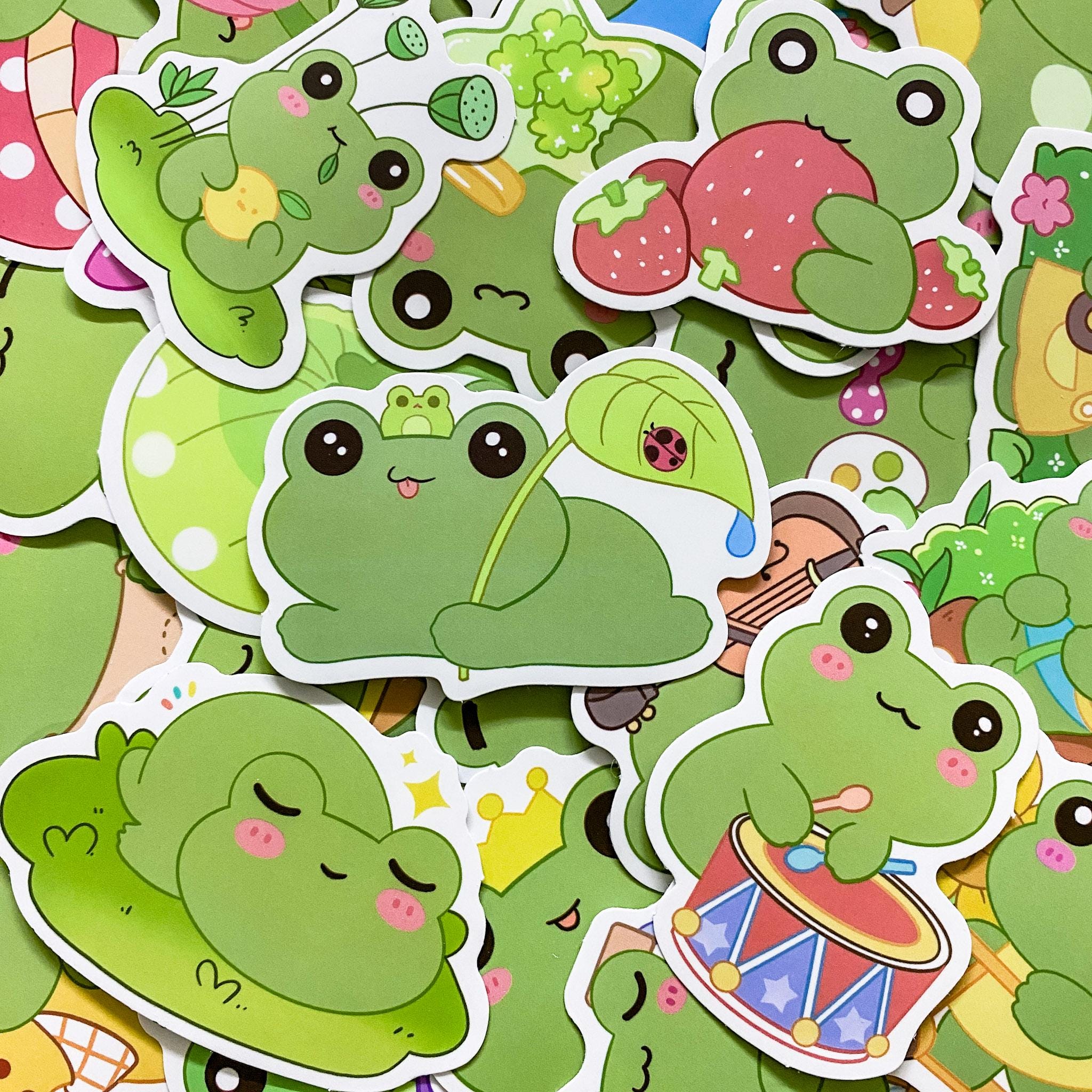 50 Random Cute Frog Stickers, Kawaii Green Frog Sticker for Kids ...
