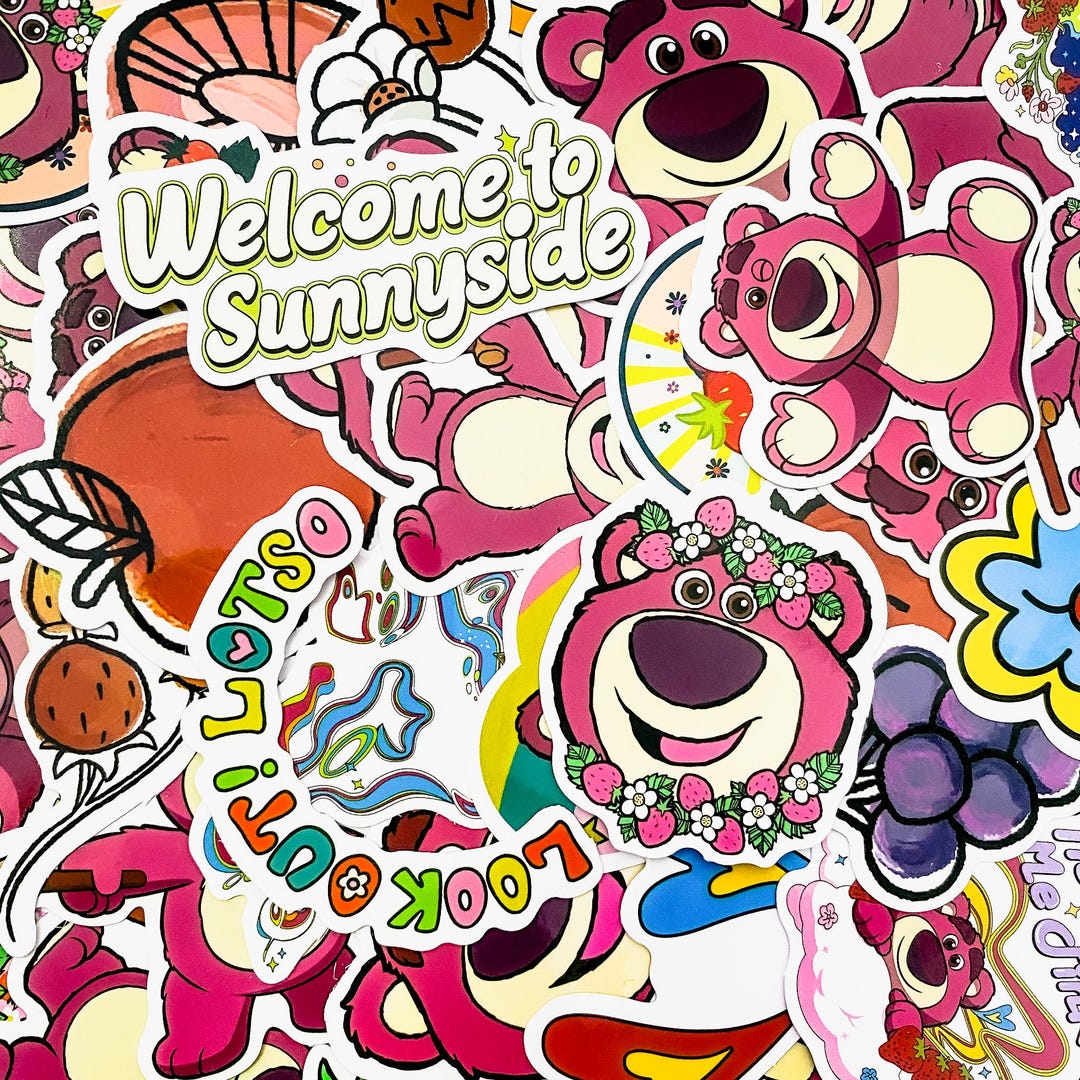 50 Random Lotso Bear Stickers, Strawberry Vinyl Stickers, Waterproof ...