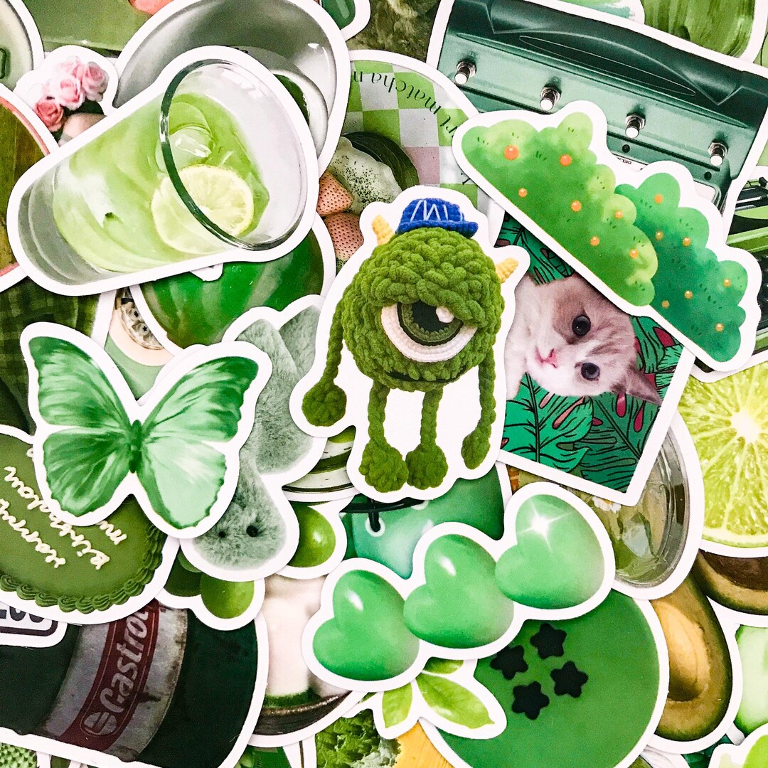 50 Random Green Aesthetic Stickers, Nature & Vintage Theme Stickers ...