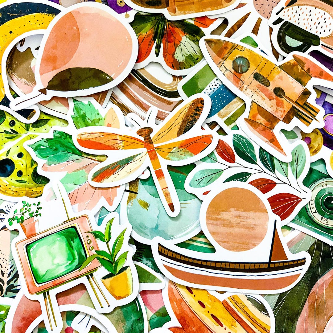 50 Random Watercolor Vintage Stickers, Aesthetic Retro Stickers ...
