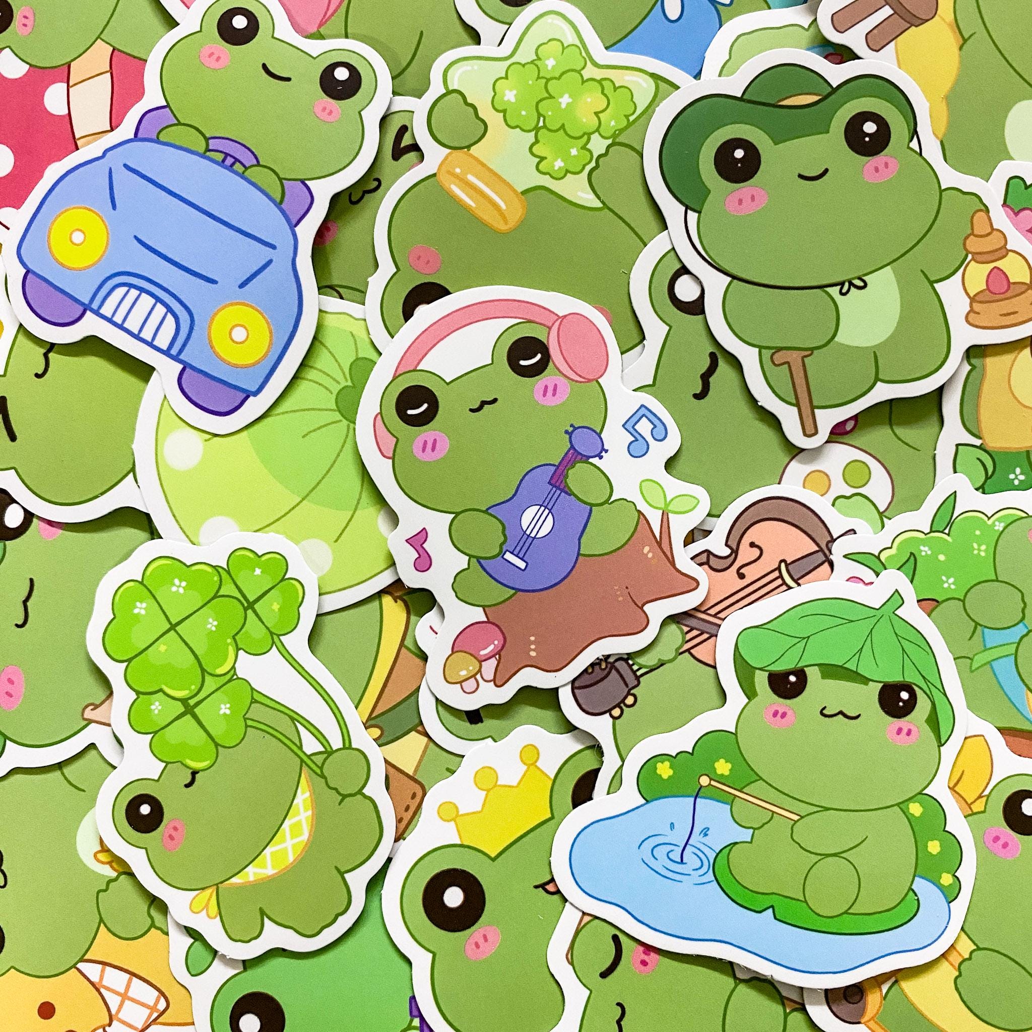 50 Random Cute Frog Stickers, Kawaii Green Frog Sticker for Kids ...