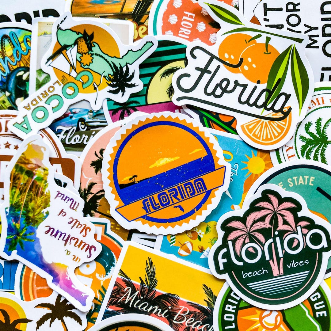 50 Random Florida Stickers, Tropical Beach Theme, Sunshine State ...