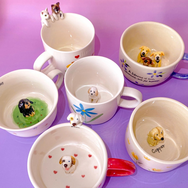 Custom Pet Mug With 3D Dog Figure, Personalized Ceramic Cup, Handmade ...