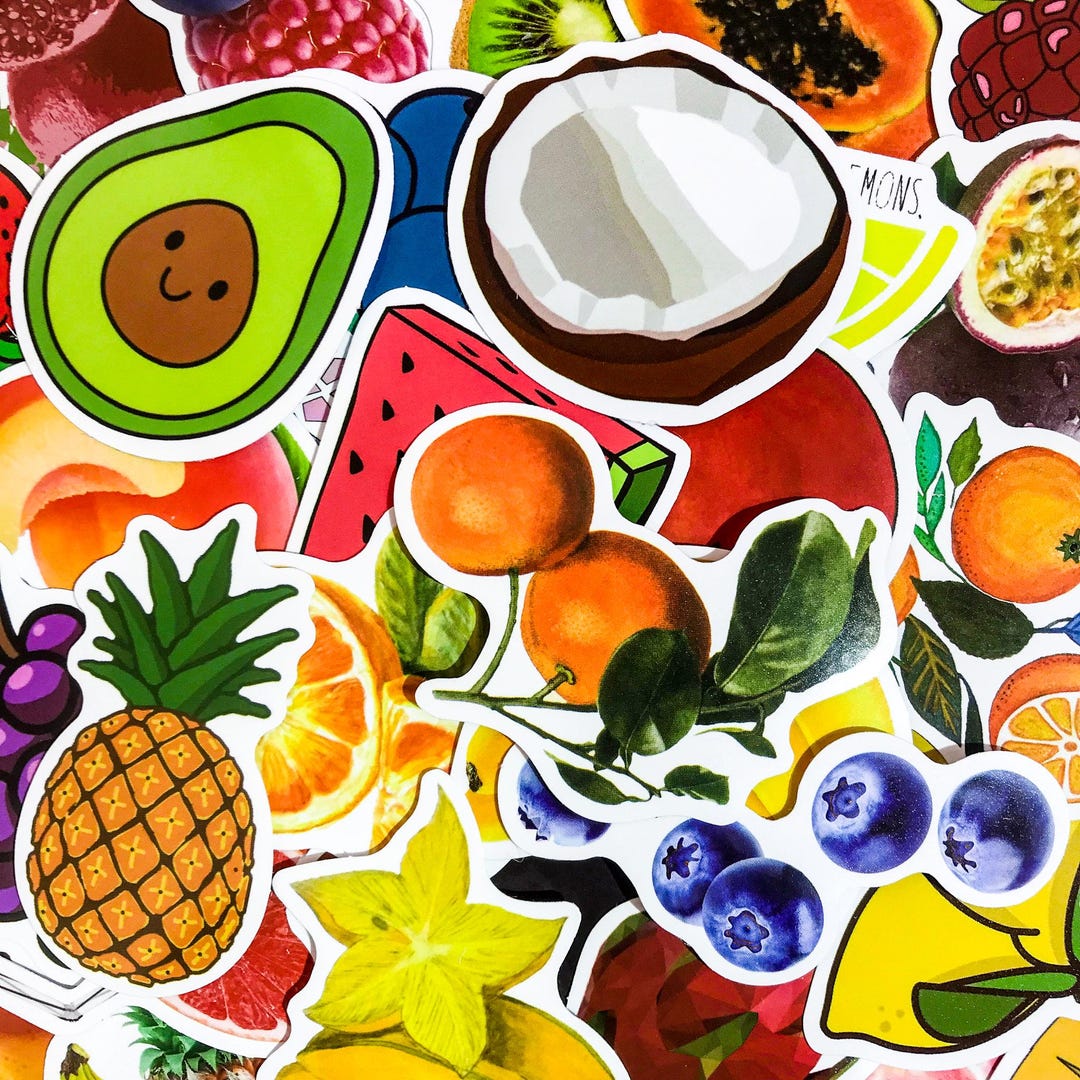 50 Random Fruit Stickers, Cute Stickers for Kids, Colorful Fruit ...