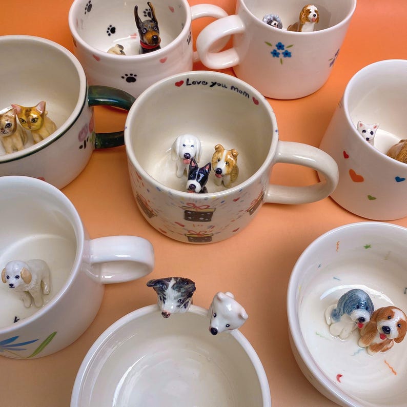 Custom Pet Mug With 3D Dog Sculptures, Handmade Ceramic Cup ...