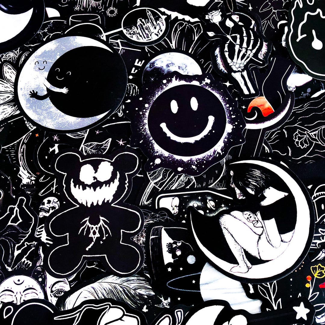 50 Random Black Gothic Stickers, Dark Aesthetic Stickers, Skeleton and ...