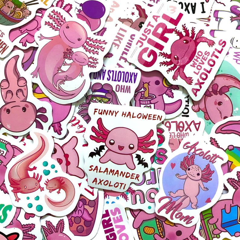 50 Random Cute Axolotl Stickers, Kawaii Salamander Stickers for Kids ...