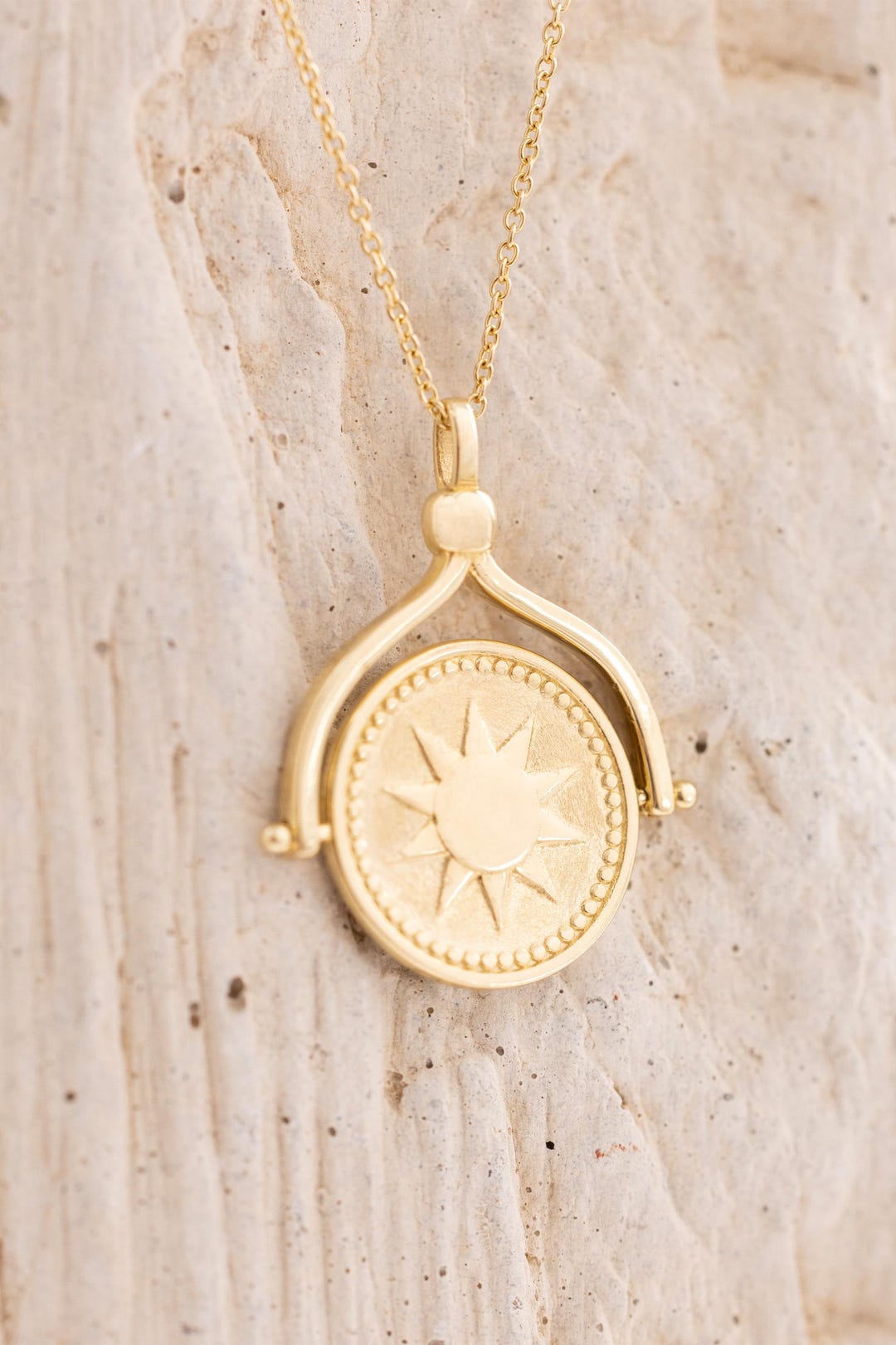 Sun Medallion Necklace – Solid Gold Sun Pendant, Radiant Solar Talisman ...