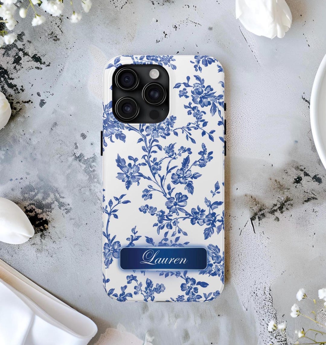 Custom Blue Vintage French Toile De Jouy Floral Phone Case ...