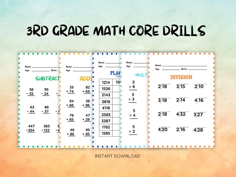Fun & Engaging 3rd Grade Math Worksheets for Kids - Etsy