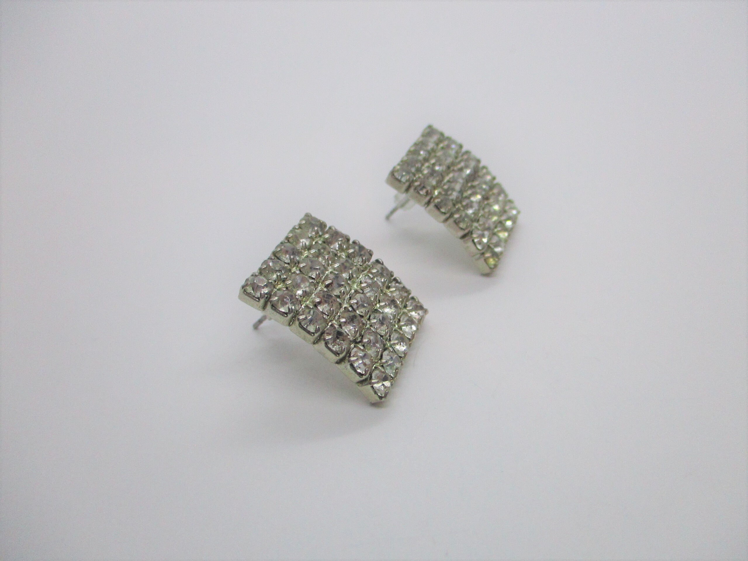 Square Rhinestone Earrings: Sparkly 1980s Silver Tone Princess - Etsy UK