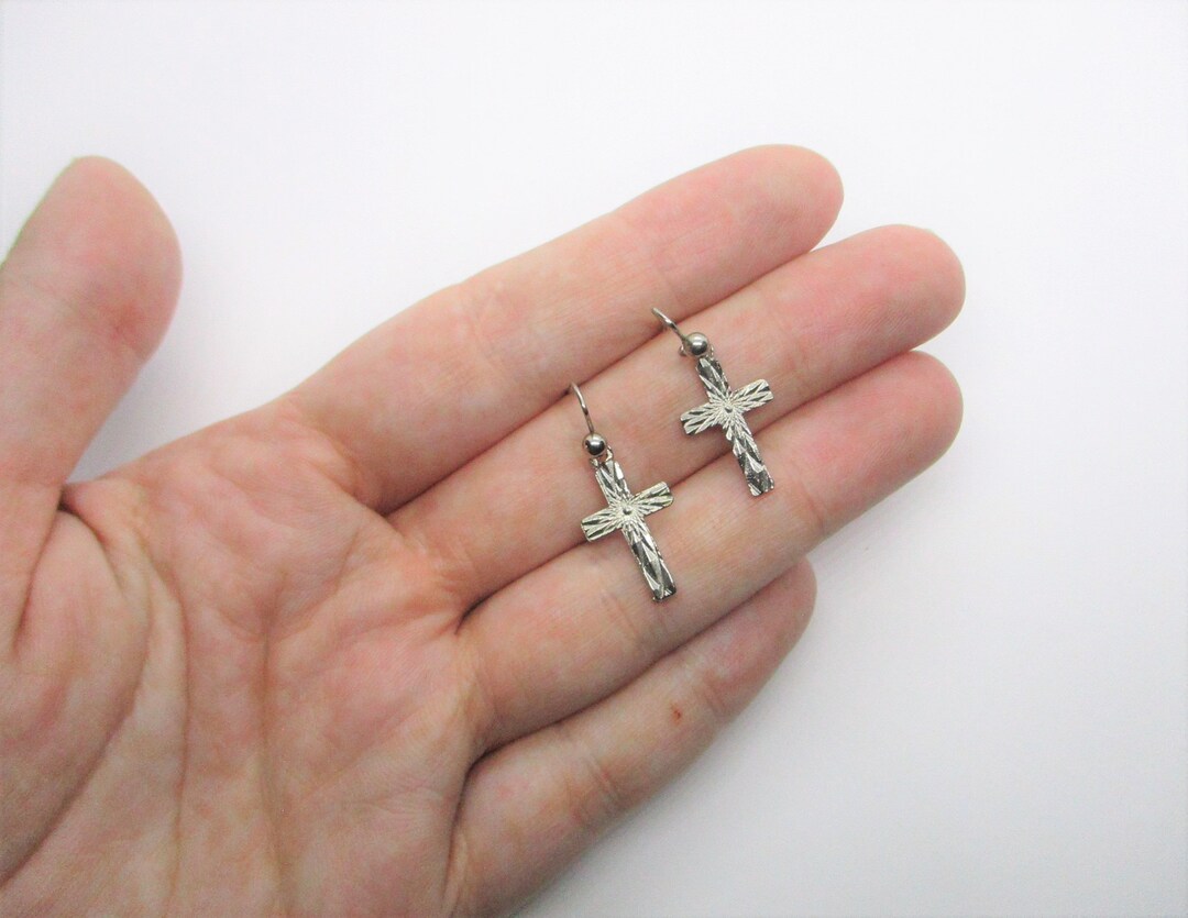 Engraved Cross Earrings: Stunning Lightweight Silver Tone Cross Shaped ...