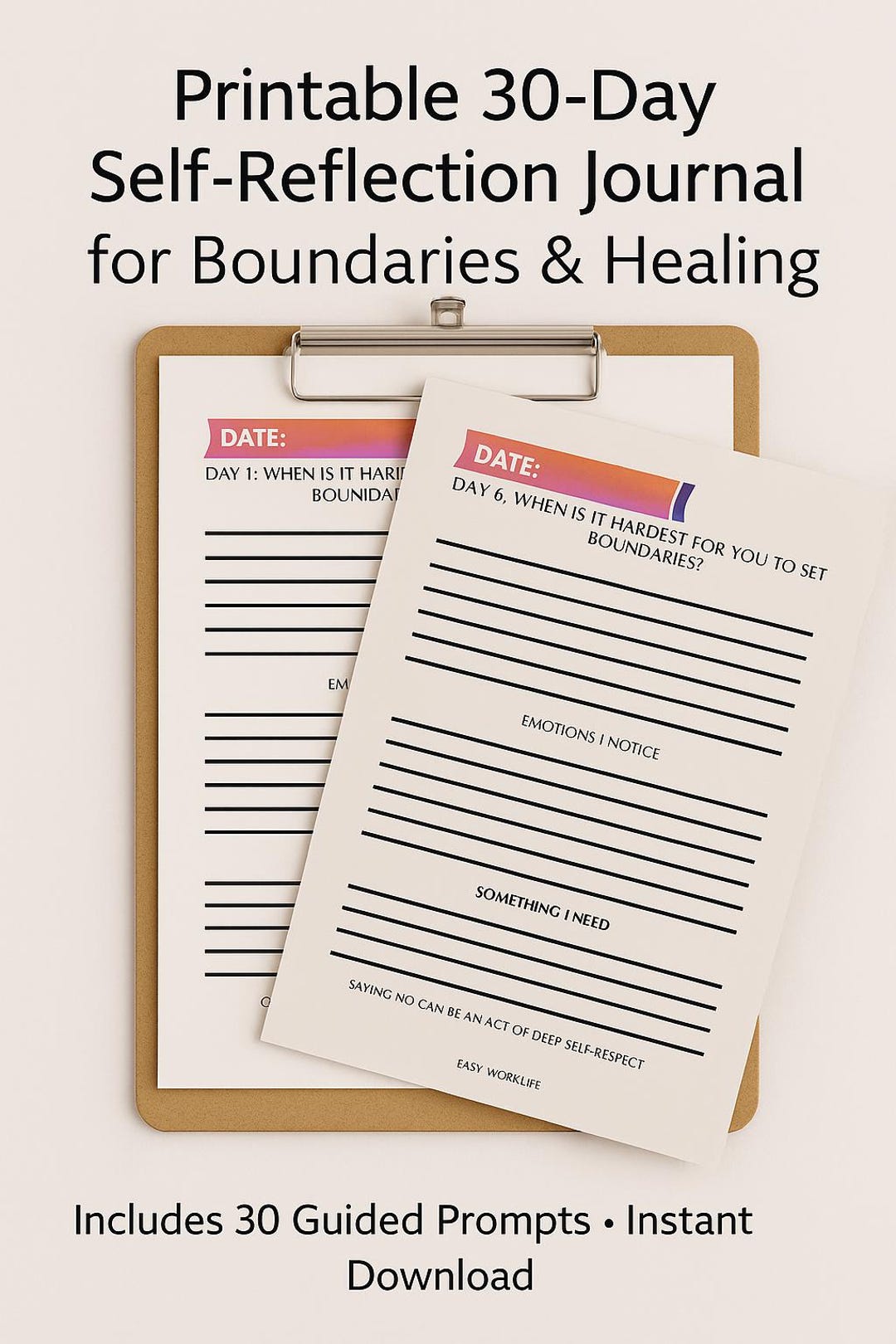 30-day Boundaries Reflection Journal (printable PNG) – Daily Emotional ...