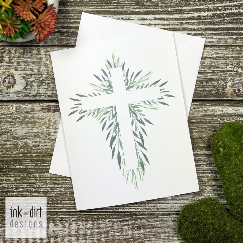 Cross Greenery Card Faith Spiritual Baptism Christening Communion ...