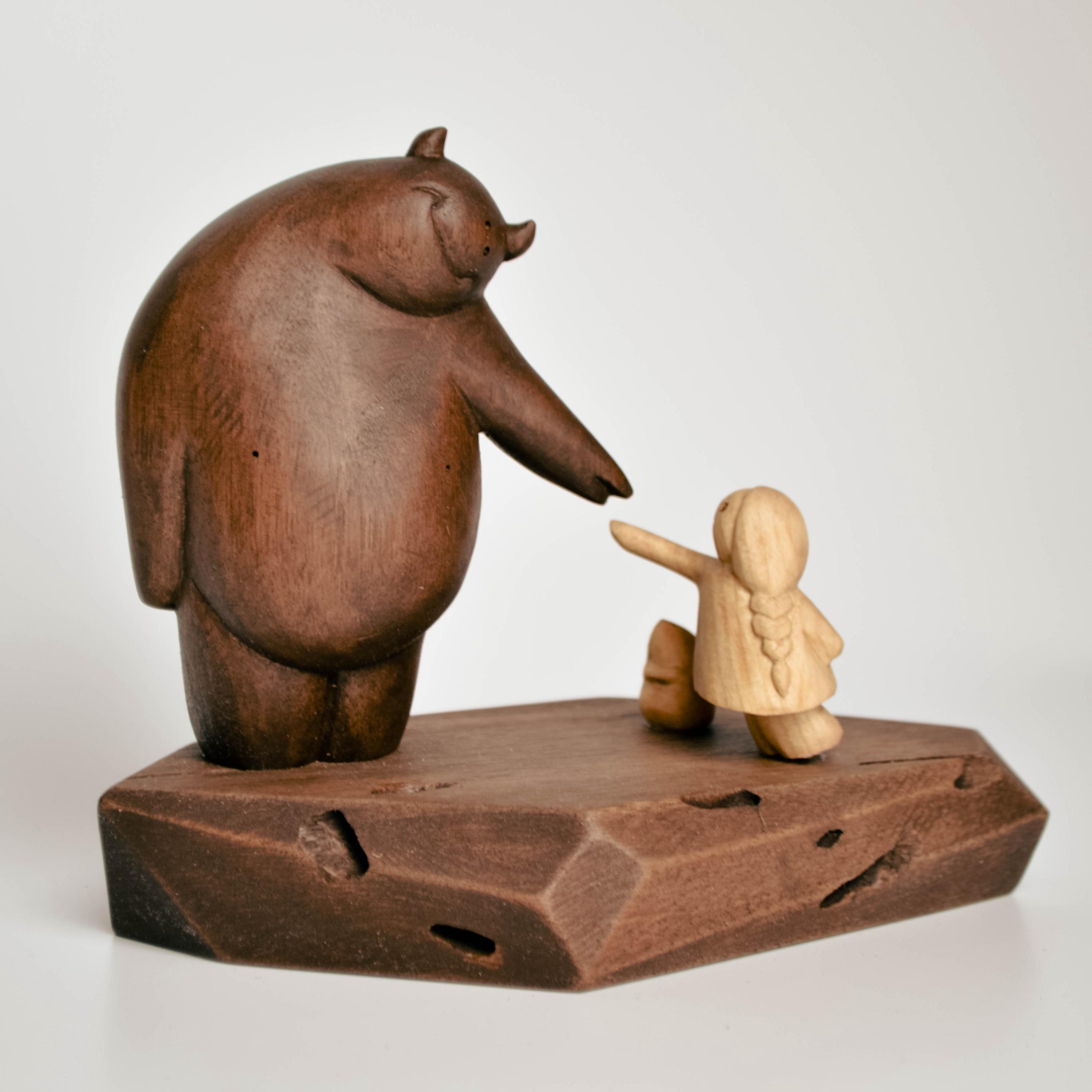 Handmade Maple Wood Statue – Happy Goblin, Girl & Rabbit Sculpture - Etsy