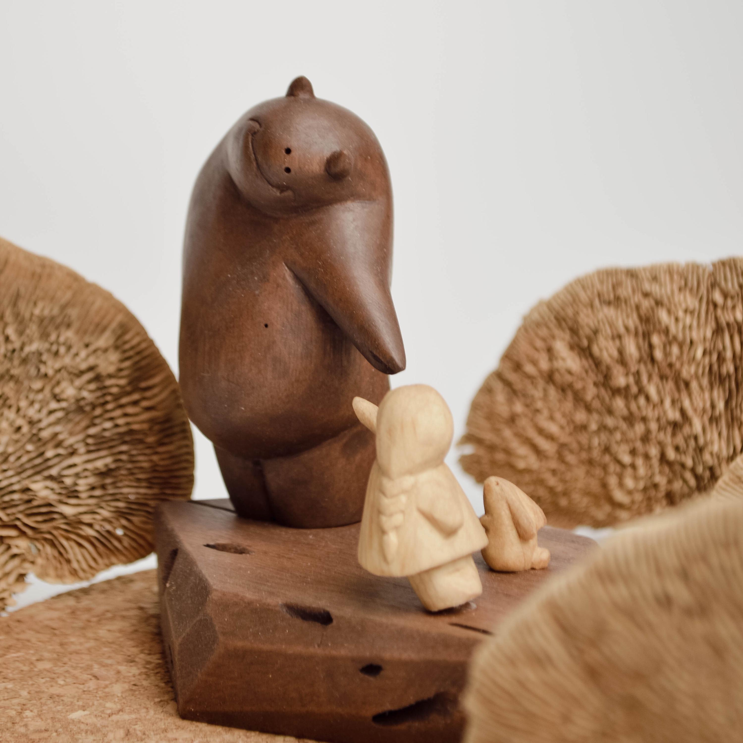 Handmade Maple Wood Statue – Happy Goblin, Girl & Rabbit Sculpture - Etsy