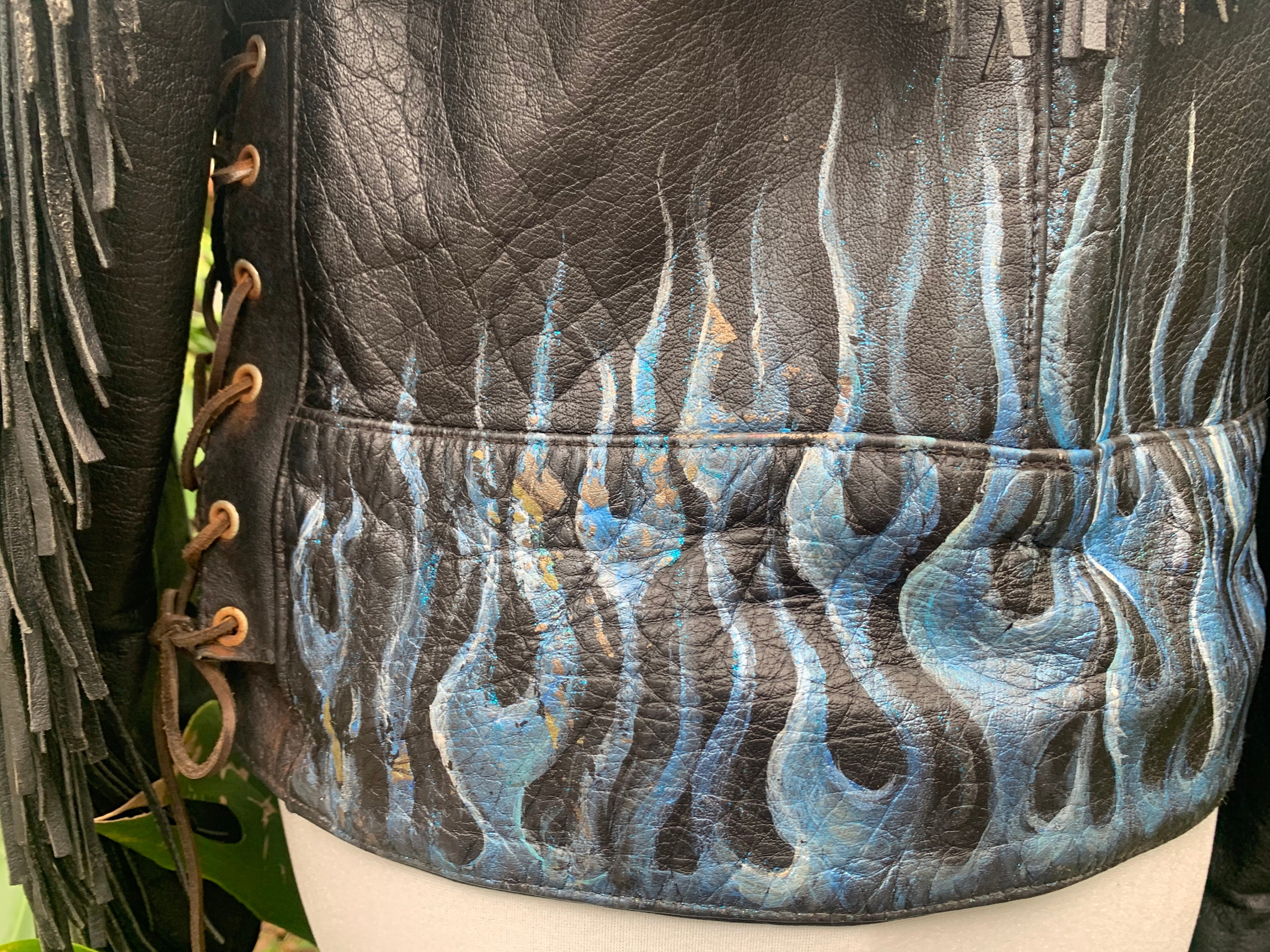 Blue Flame Fringe Vintage Biker Jacket Bomber Jacket Style Upcycled ...
