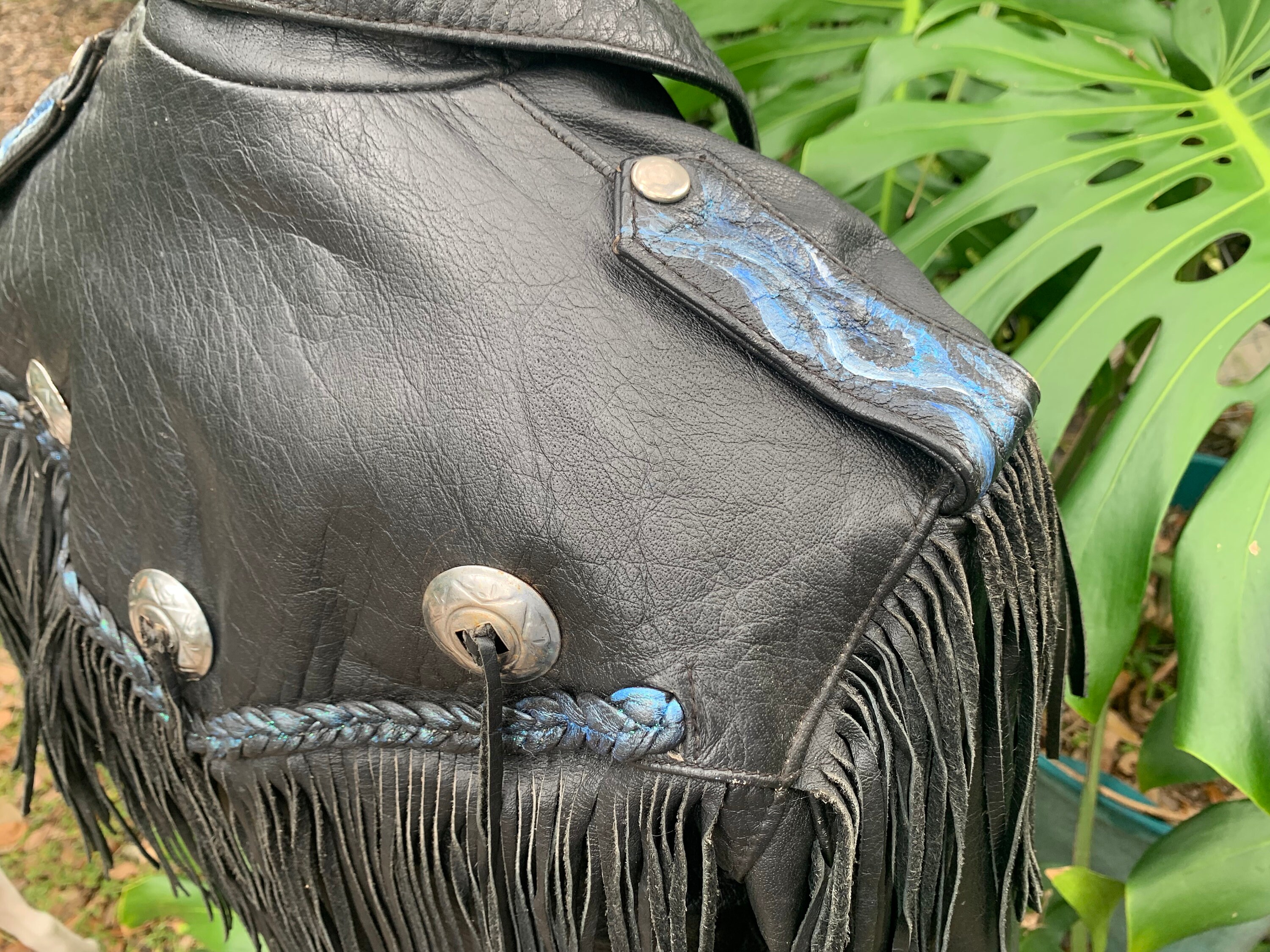 Blue Flame Fringe Vintage Biker Jacket Bomber Jacket Style Upcycled ...