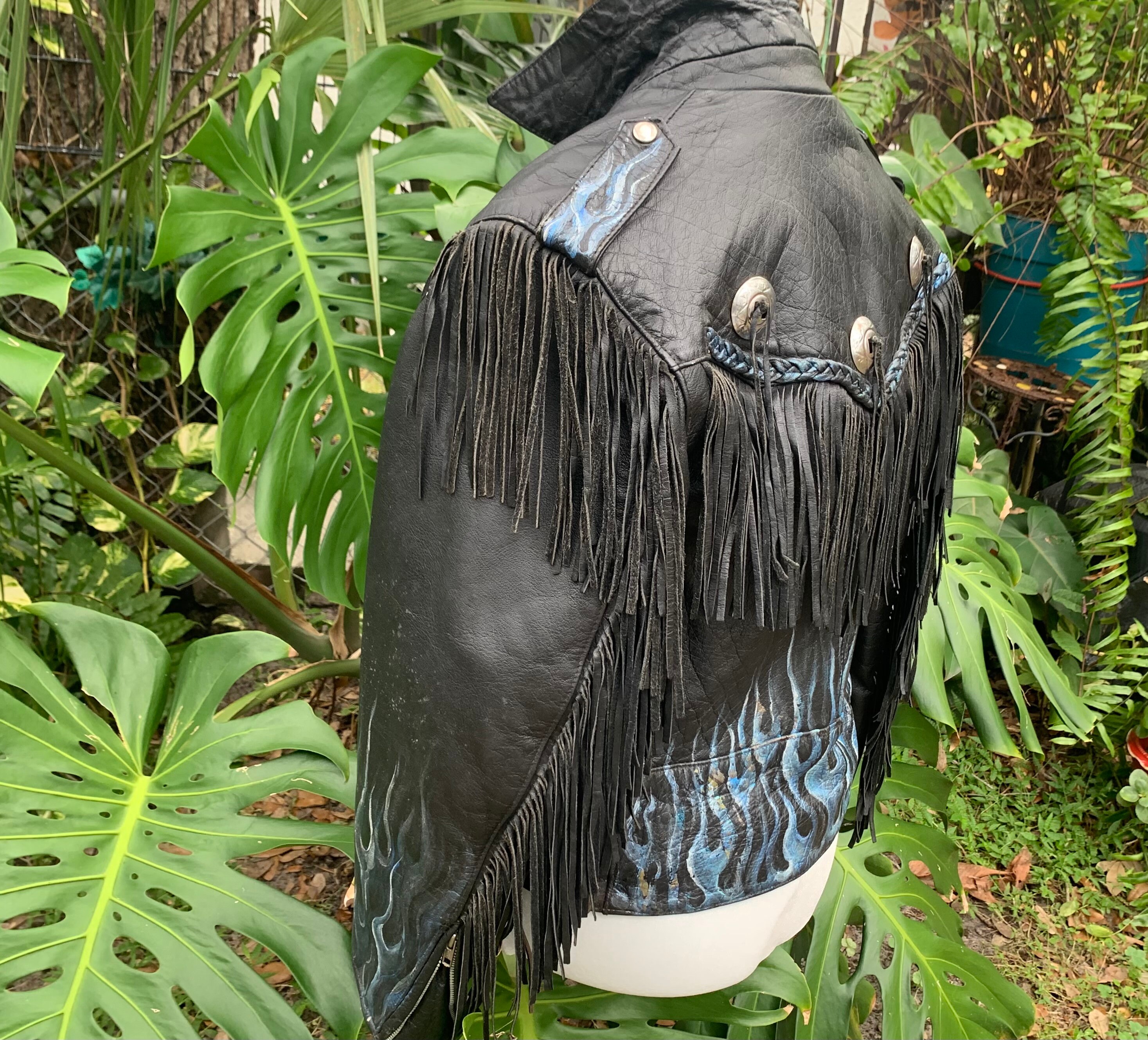 Blue Flame Fringe Vintage Biker Jacket Bomber Jacket Style Upcycled ...