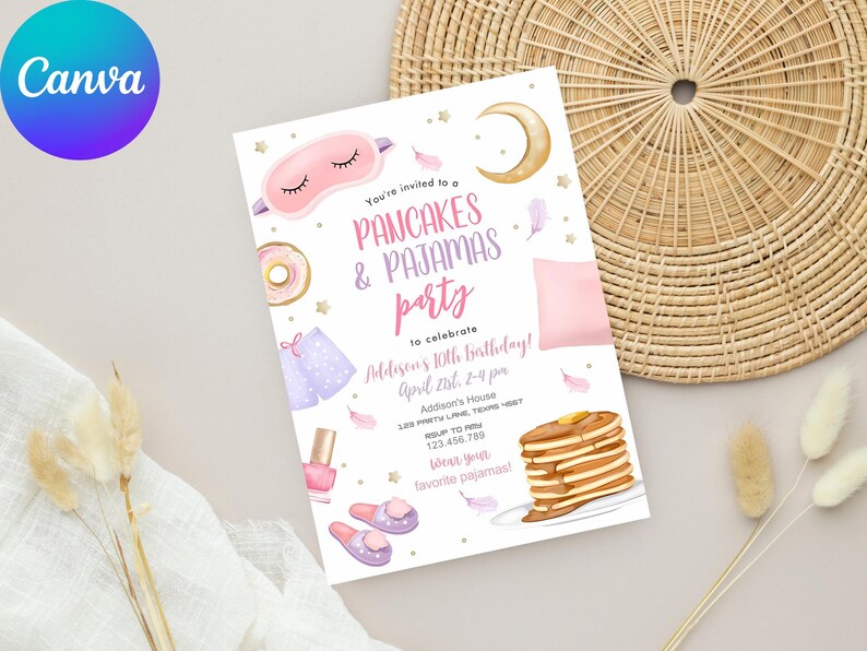 Editable Pancake and Pajamas Birthday Favor Tag,pyjamas Birthday Party ...