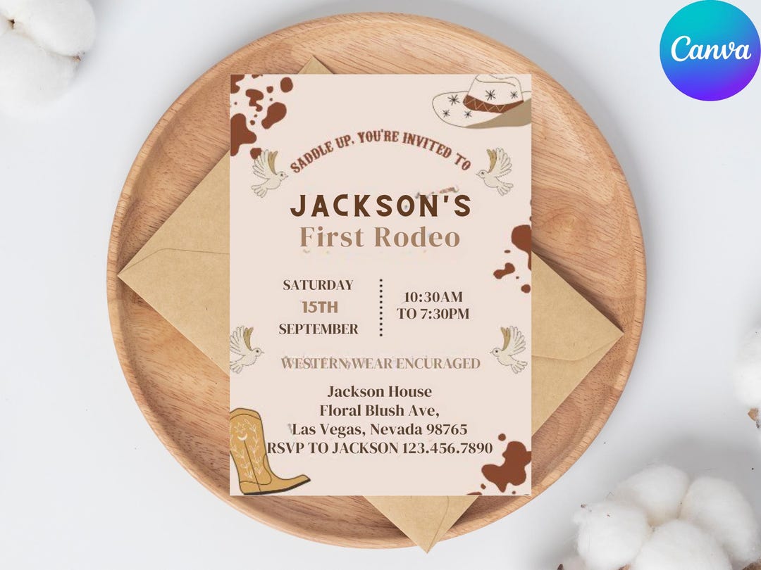 Editable My First Rodeo Invitation Cowboy Birthday Invite Wild West ...