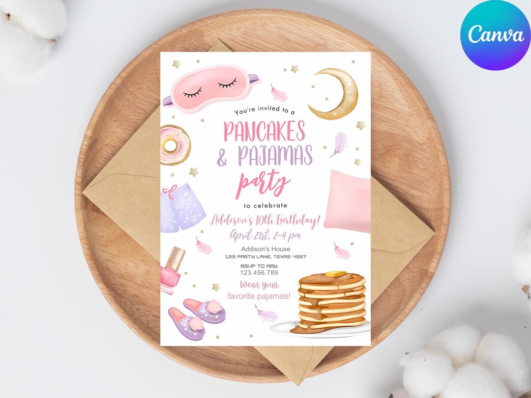 Editable Pancake and Pajamas Birthday Favor Tag,pyjamas Birthday Party ...