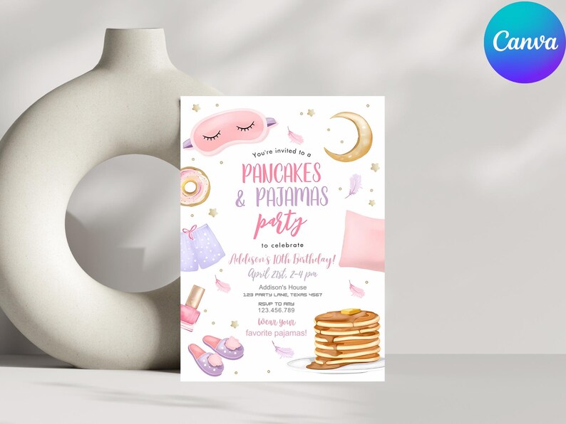 Editable Pancake and Pajamas Birthday Favor Tag,pyjamas Birthday Party ...