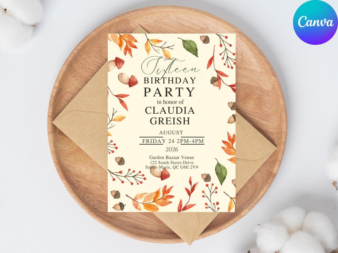 Autumn Birthday Party Invitation, Fall Floral Birthday Invite, Pumpkin ...