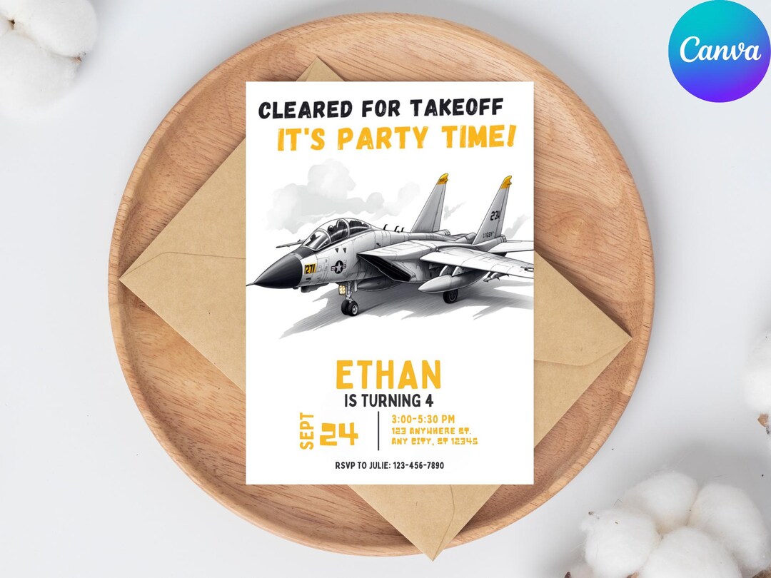 Editable Jet Fighter Invitation, Fighter Pilot Birthday Invitation ...