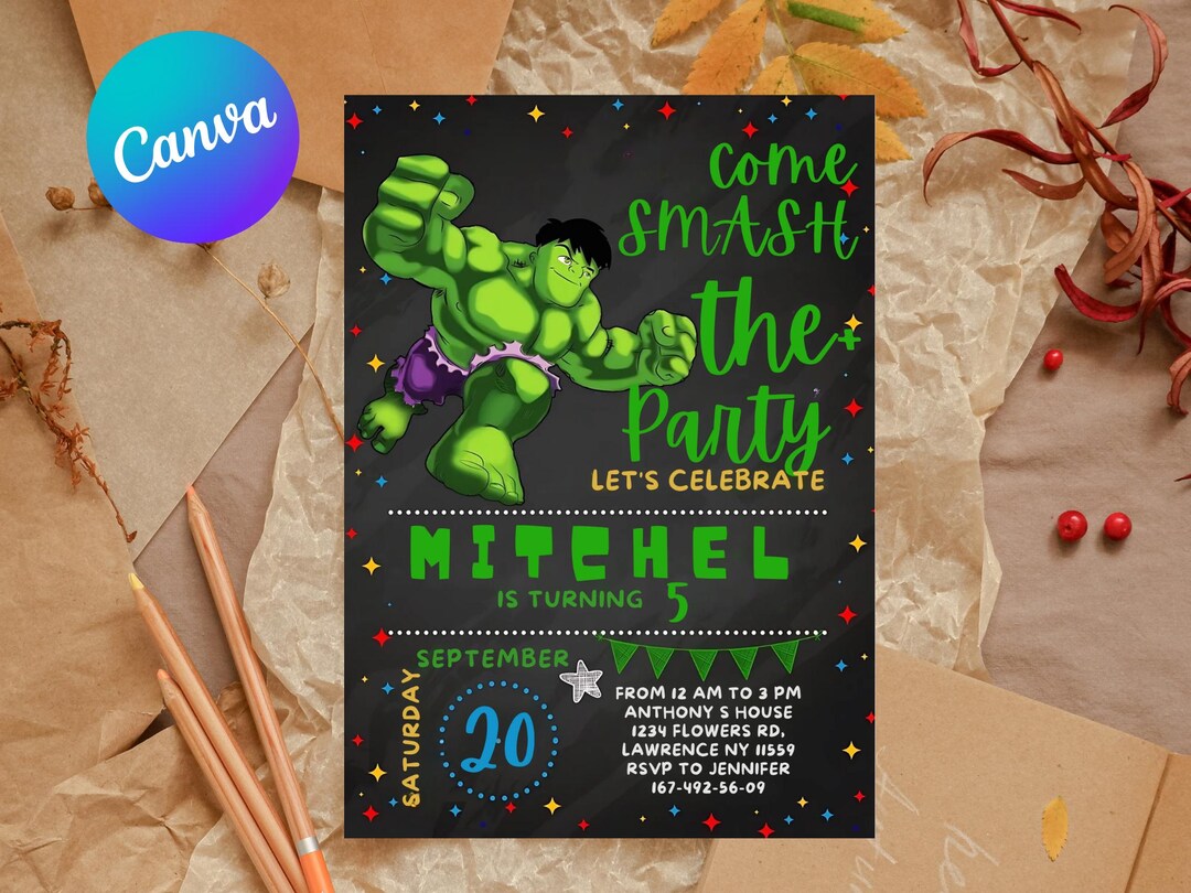 Hulk Editable Invitation, Super Heroes Birthday Invitation, the Hulk ...