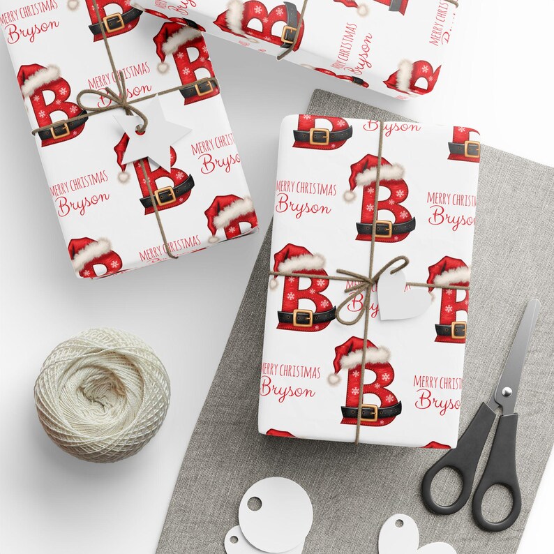 Personalized Christmas Wrapping Paper, Custom Initial Wrap, Santa Gift ...