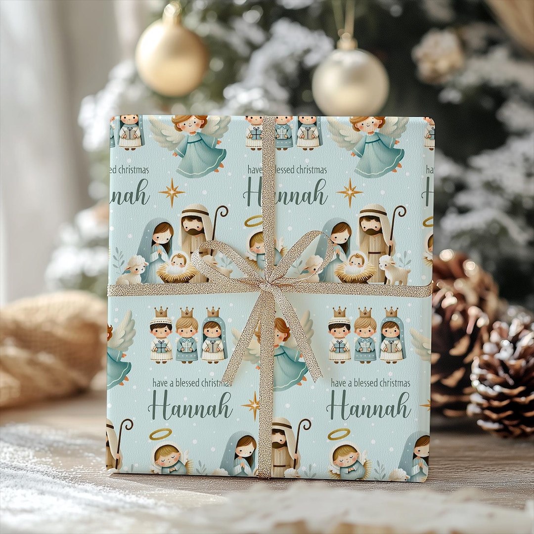 Personalized Holiday Nativity Wrapping Paper, Religious Christmas ...