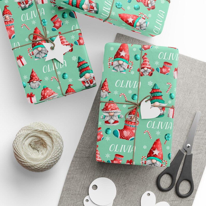 Personalized Gnome Wrapping Paper, Holiday Wrapping Paper, Custom ...