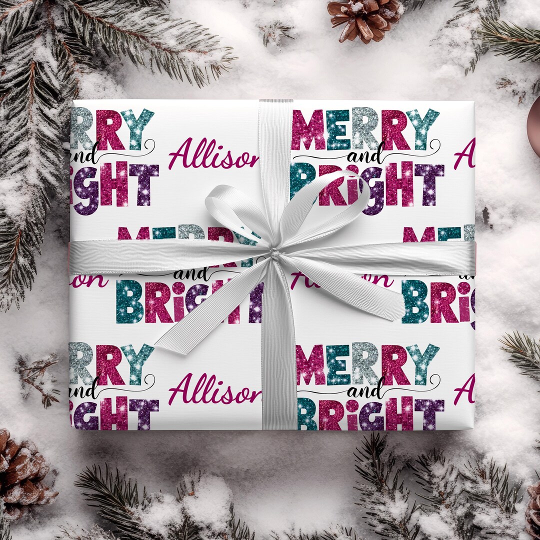 Personalized Merry and Bright Christmas Wrapping Paper, Name Xmas Gift ...