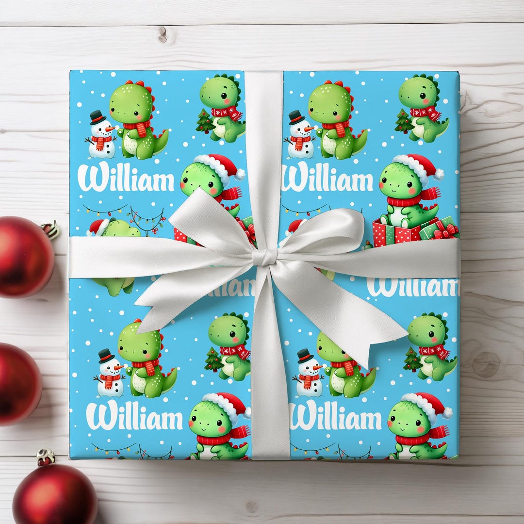 Personalized Christmas Dinosaur Wrapping Paper, Holiday Gift Wrap ...