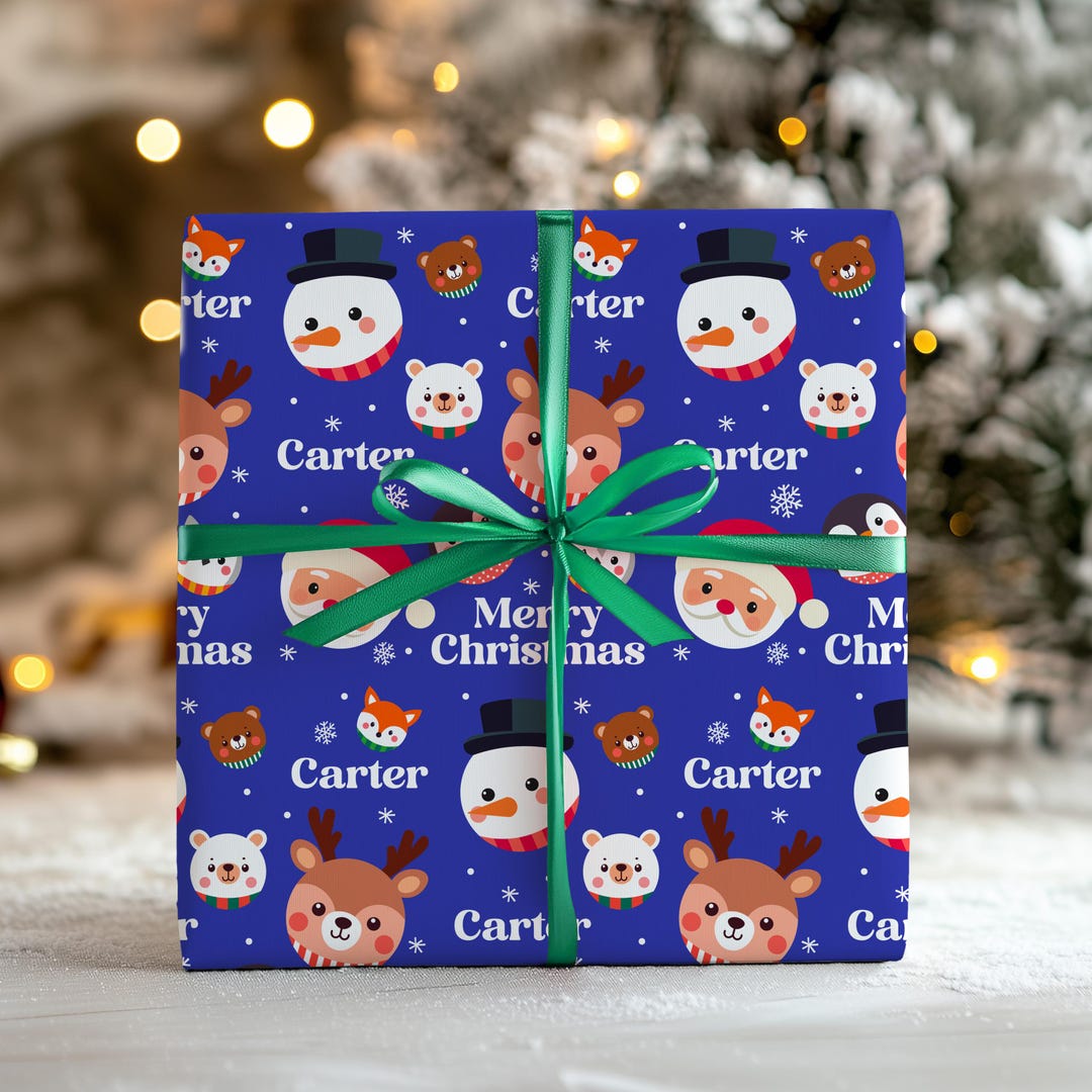 Personalized Winter Santa Wrapping Paper, Kids Christmas Gift Wrap ...